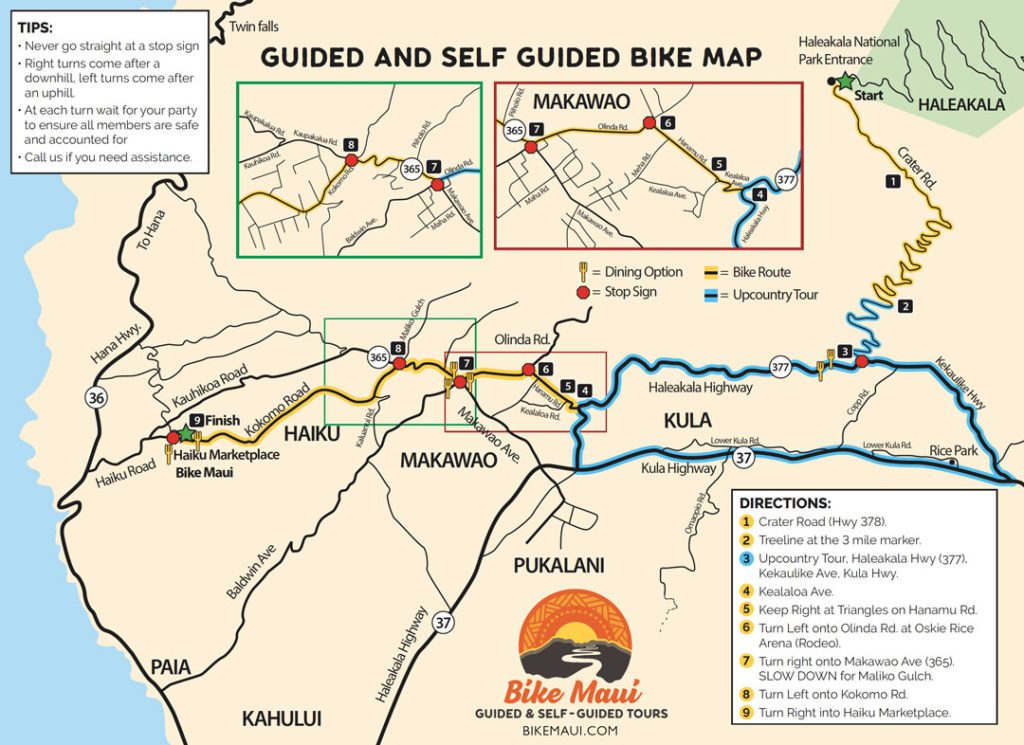 Maui Bike Route Map | Hakealaka Bike Company in Maui, Hawaii